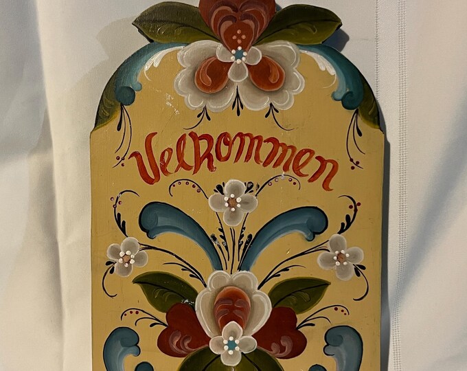 Vintage Norwegian Hand Painted Rosemaled Velkomen (welcome) Sign ...
