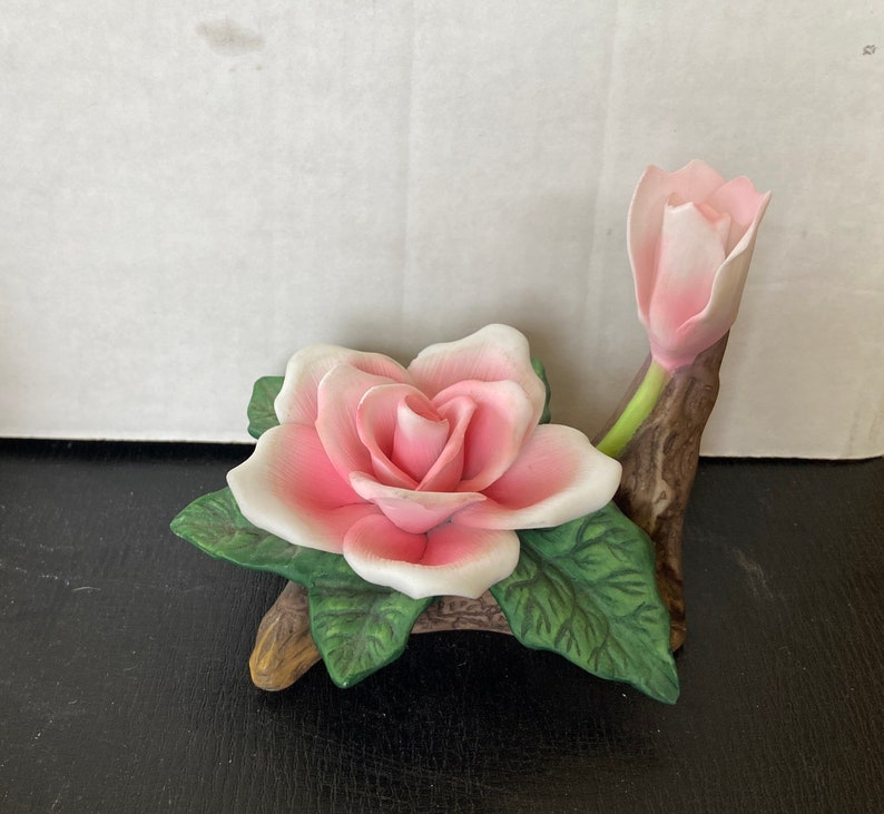 Vintage Hand Painted Pink Porcelain Rose & Rosebud | Etsy