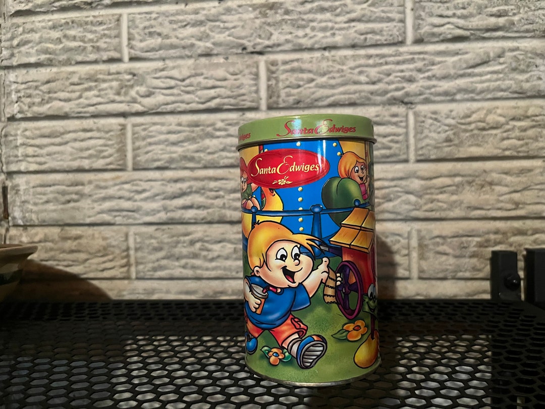 Vintage 6” Santa Edwiges Animal Cookie Tin, Coin Slot on Lid, Cheerful ...