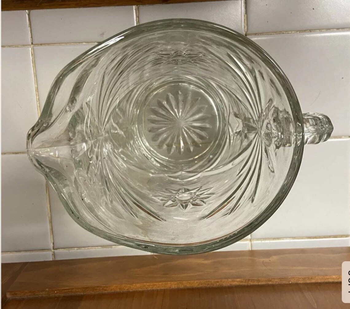 Vintage Leaded Cut Glass Water Pitcher Etched Flowers - Etsy