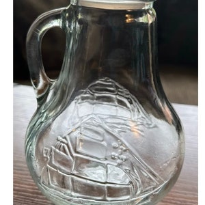 Vintage Collectible Clear Glass Pitcher With Embossed Sailing Ship Both ...
