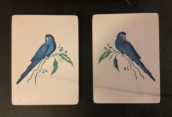 Vintage Chalkware Tile Blue Parrots Modern Art Co - Etsy