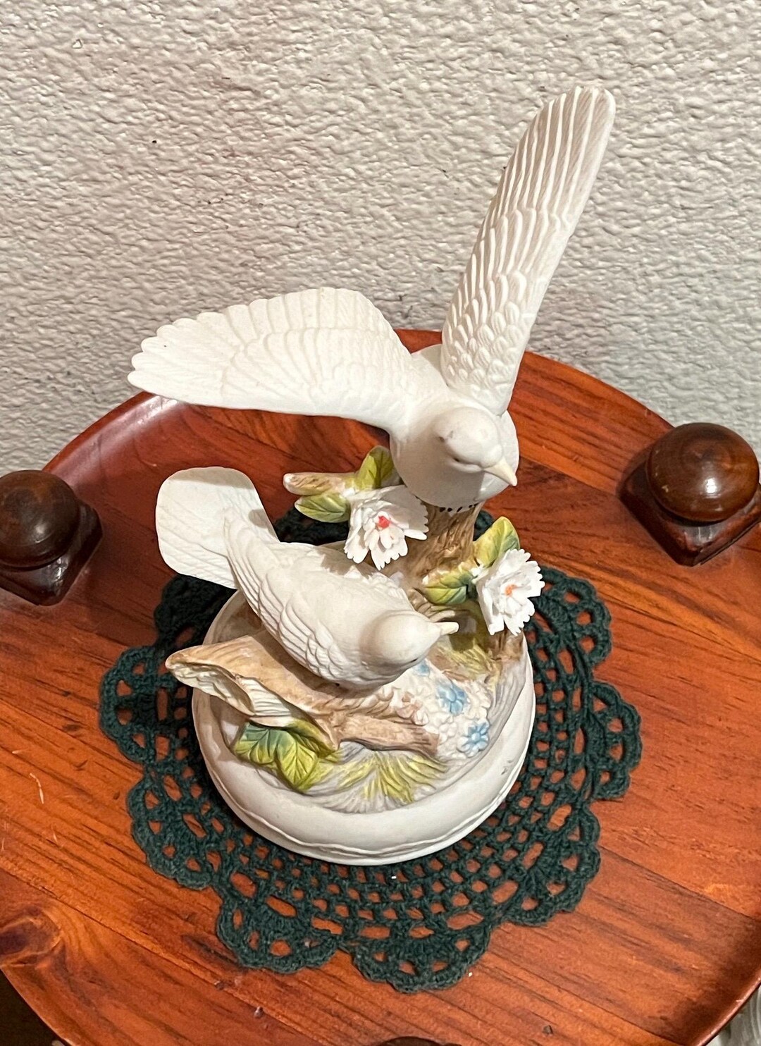 Vintage Music Box With A Pair of White Doves in Flowers Plays ...