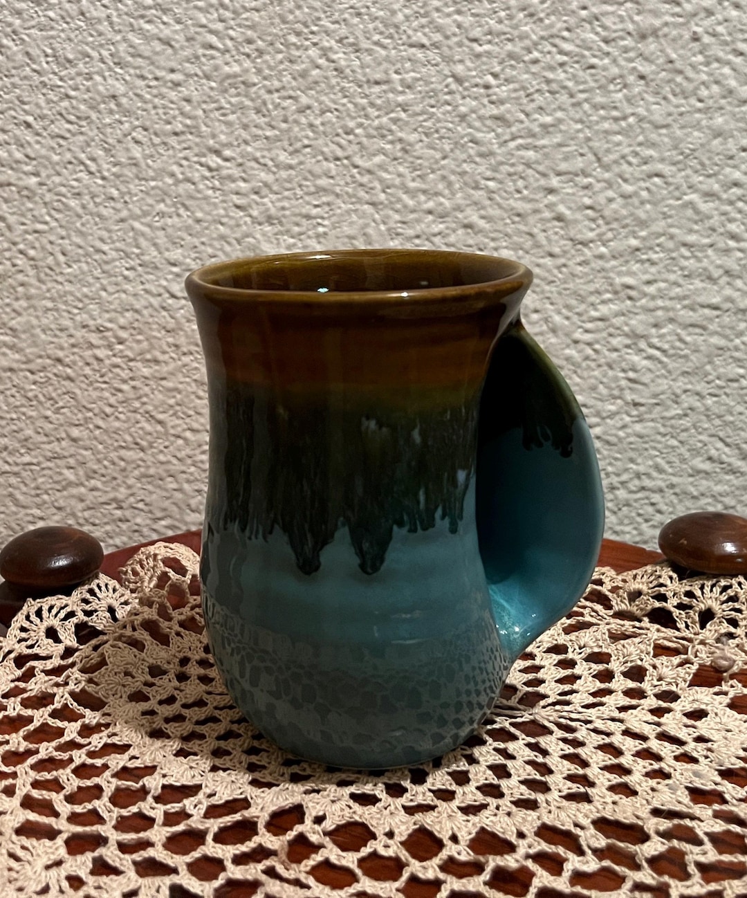 Vintage Clay in Motion Neher Pottery Right Handed Hand Warmer Mug Ocean ...