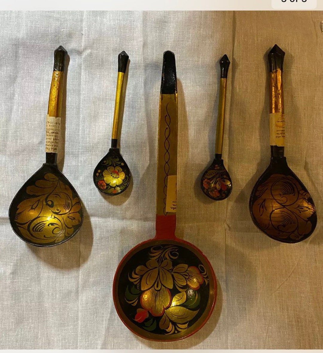 Vintage USSR Russian Hand Painted Wooden Spoons - Set of 5 - Etsy