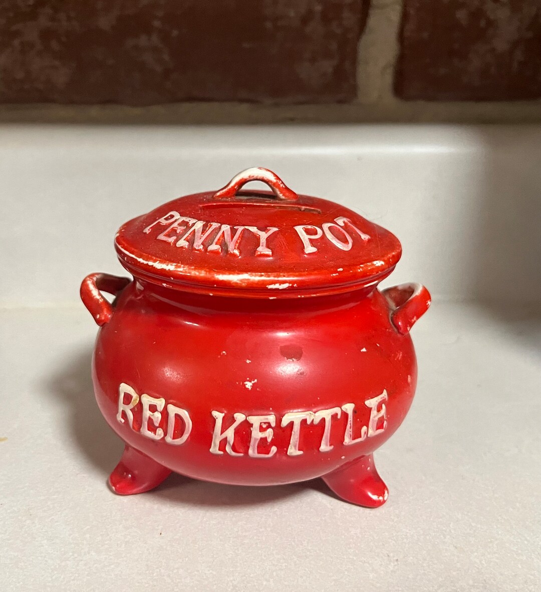 Vintage Collectible Lego Red Kettle Penny Pot Ceramic Bank Made in ...