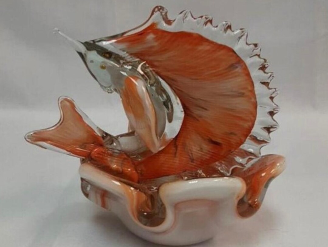 Vintage Collectible Large Art Glass Sailfish/swordfish/marlin Orange - Etsy