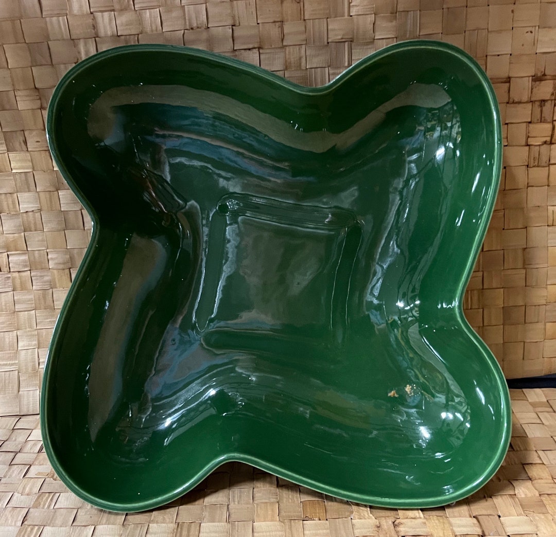 Vintage Red Wing Art Pottery Serving Bowl - Deep Green on Green ...