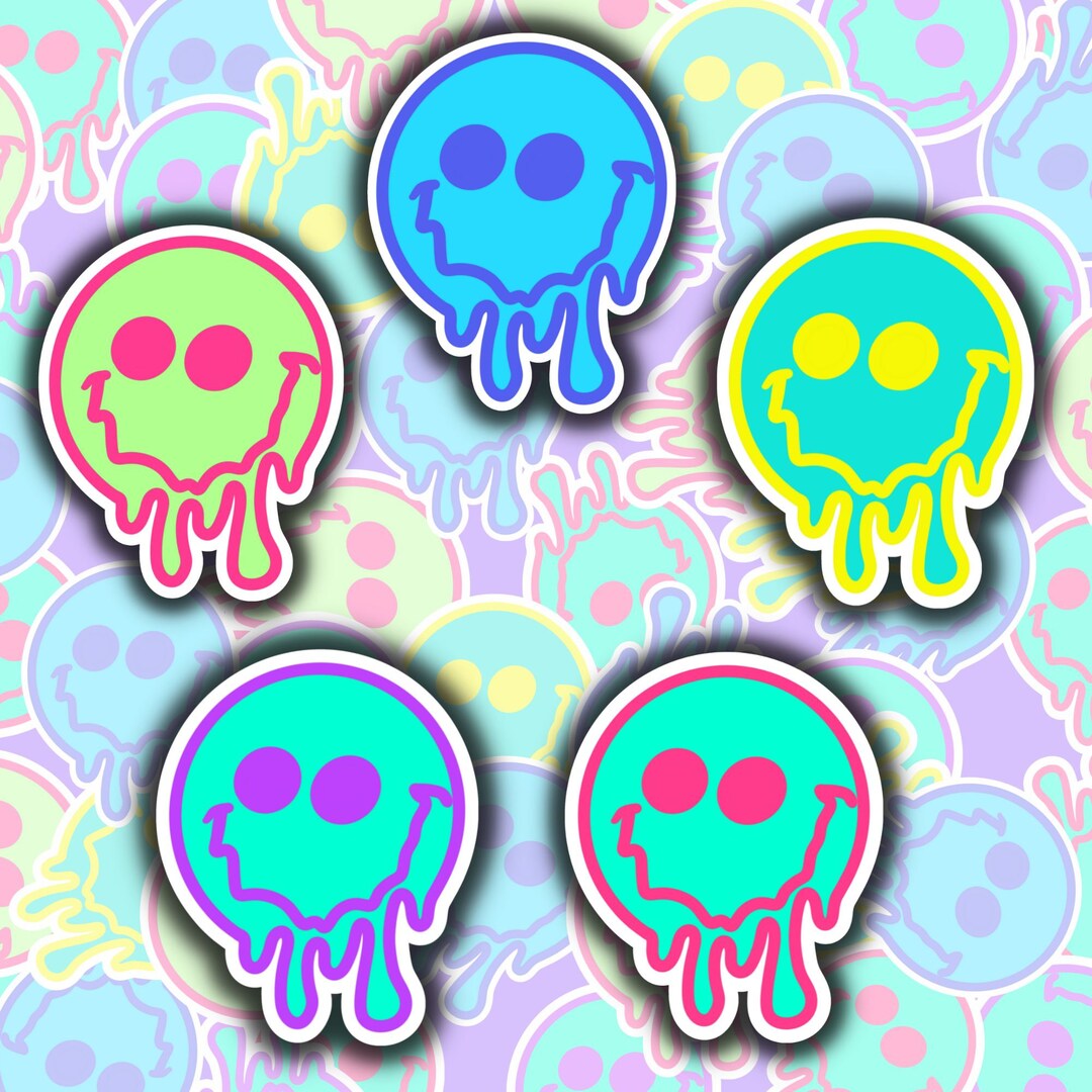 Melting Trippy Smiley Faces Waterproof Vinyl Sticker Laptop Stickers ...