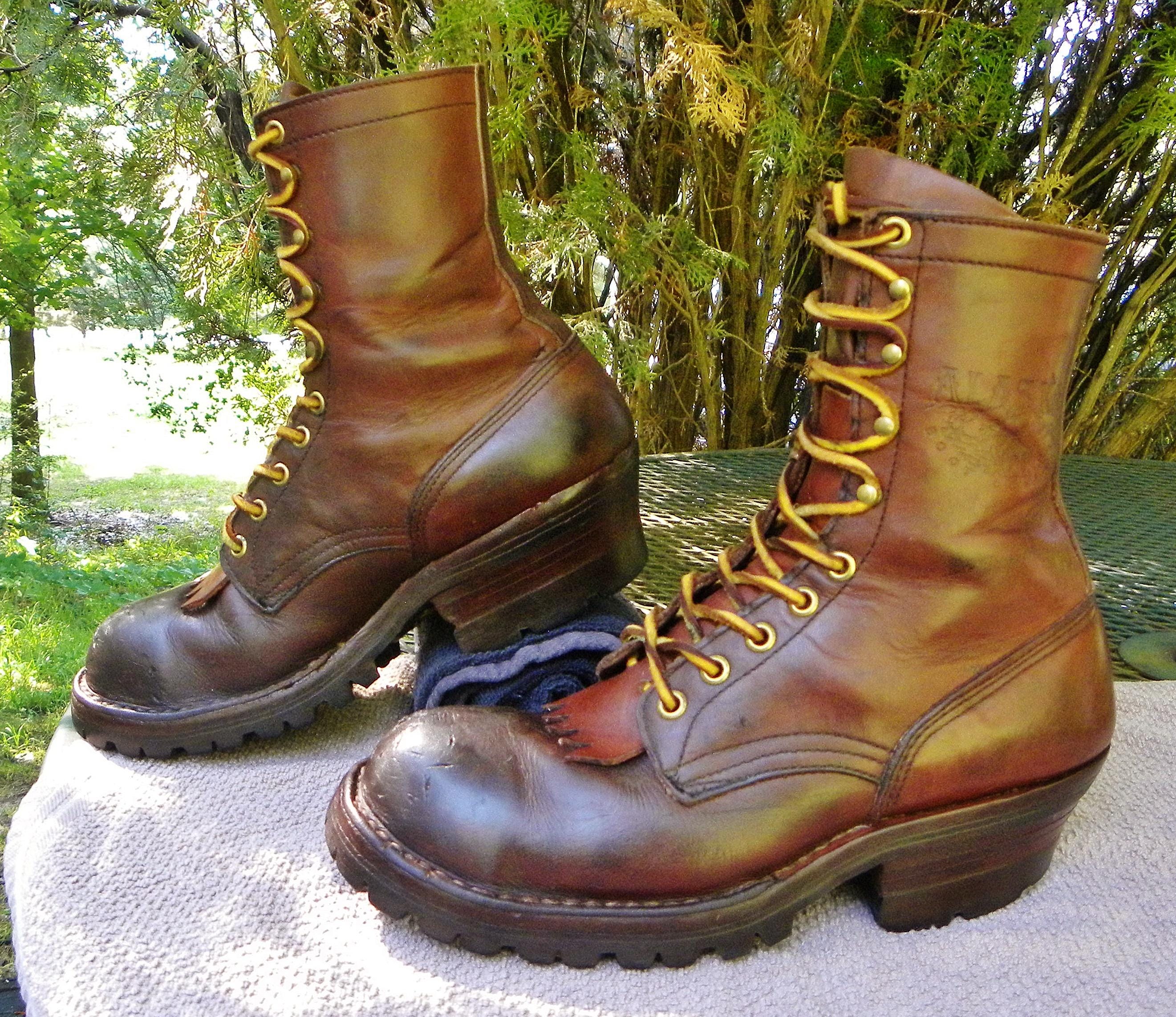 Vintage ALASKA Boot Co. USA Logger Boots- Classic Lace up Brown Leather ...