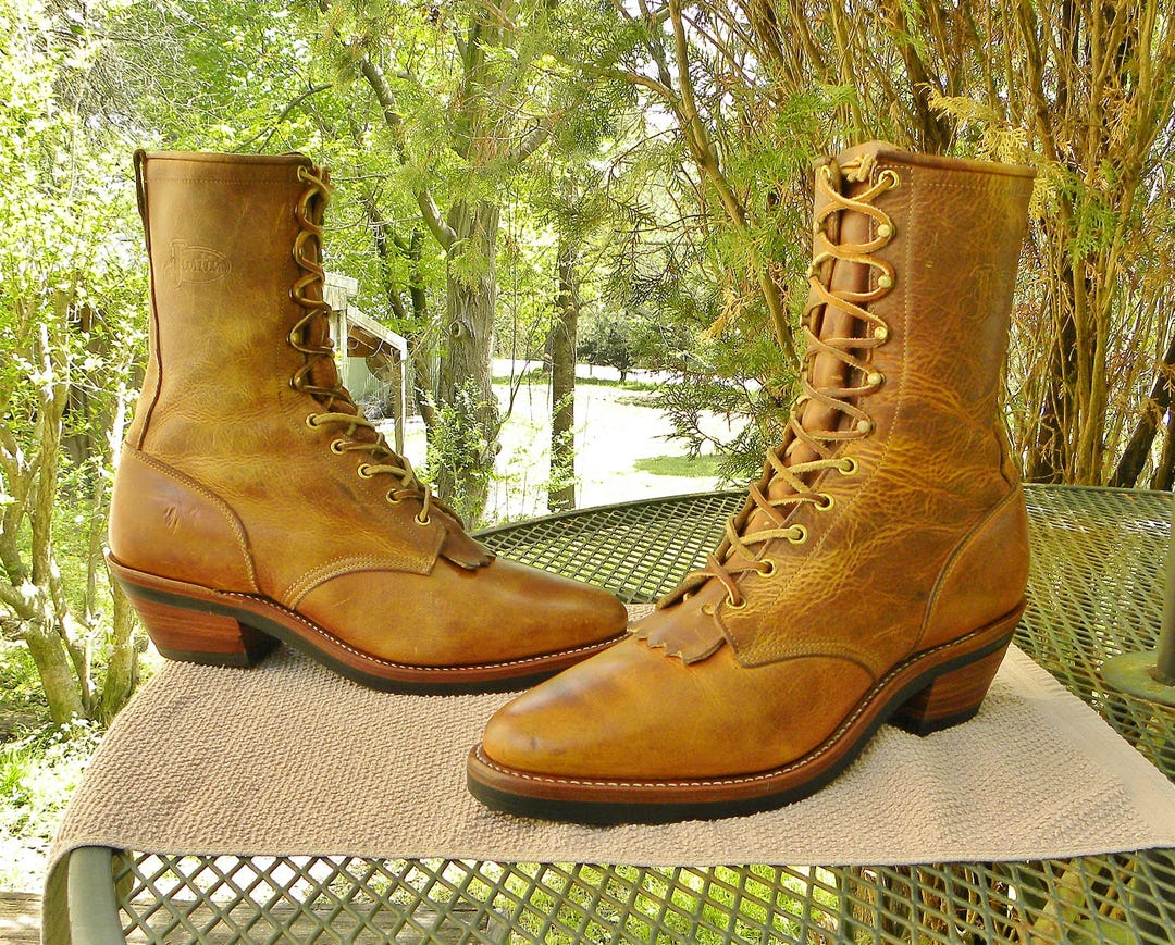 RARE Justin Boots USA Leather 10" PACKER Boots Western Lace up Ropers ...