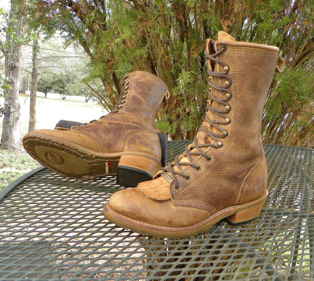 Vintage USA DOUBLE H (HH) Leather Packer Western Boots Distressed Brown ...
