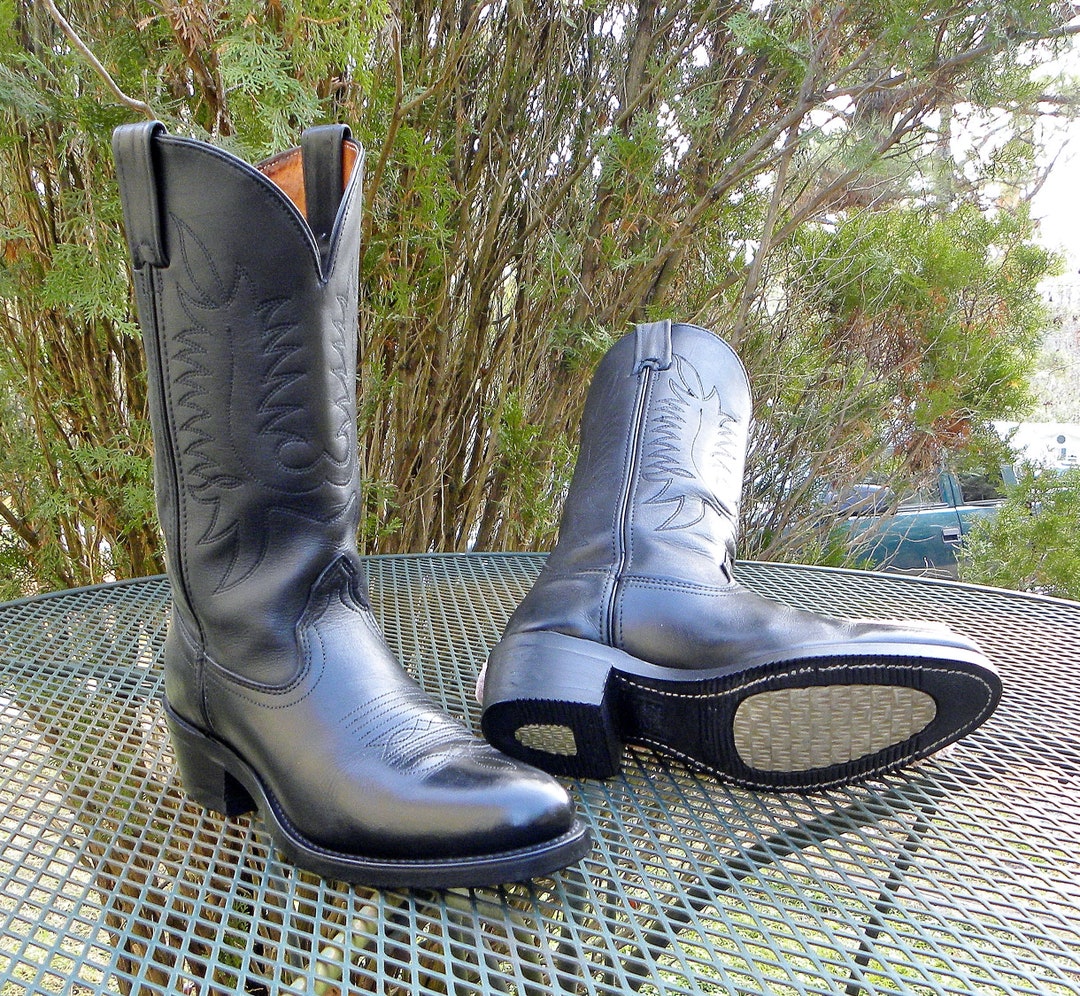 Vintage PD Tuff USA Leather 12 Western Boots Black Working Cowboy ...