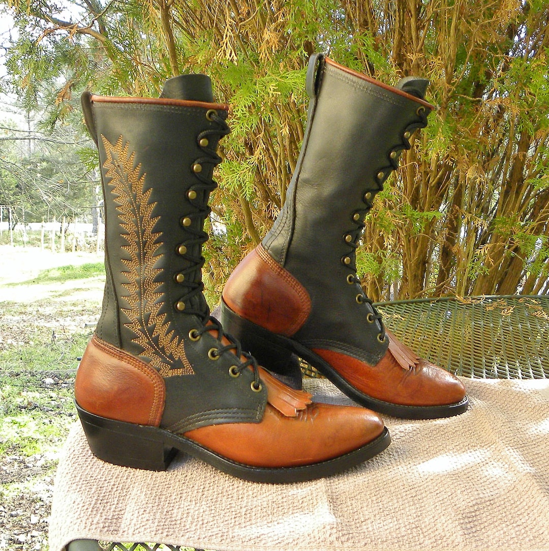 Vintage USA Abilene 10" Leather PACKER Western BOOTS 2 Color Lace up ...