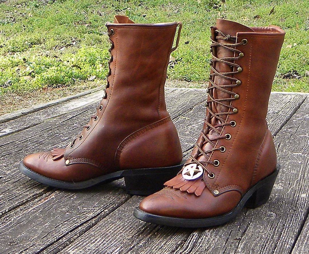 Vintage USA TEXAS Brand Leather Western PACKER Boots Lace up Kilties W ...