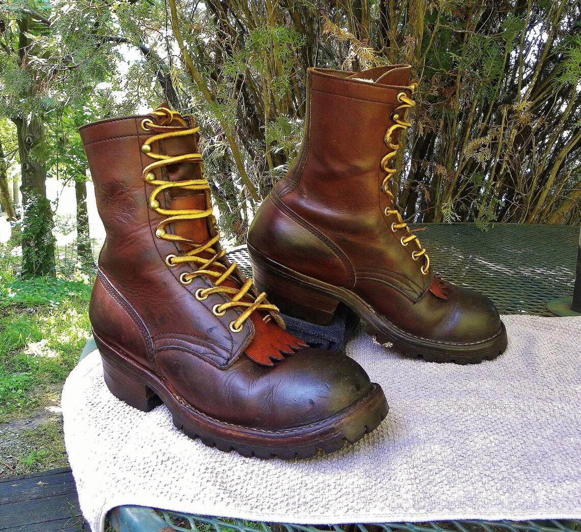 Vintage ALASKA Boot Co. USA Logger Boots- Classic Lace up Brown Leather ...