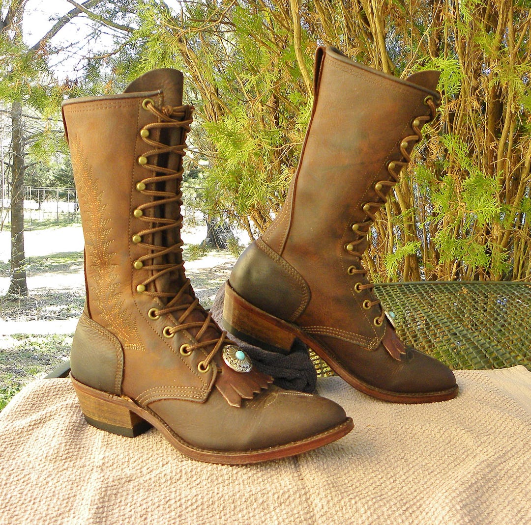 Vintage Abilene USA Leather PACKER Boots Western 10"-2 Tone Lace up ...