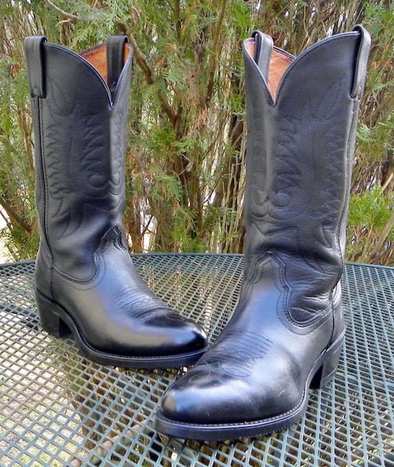 Vintage PD Tuff USA Leather 12" Western Boots Black W… - Gem