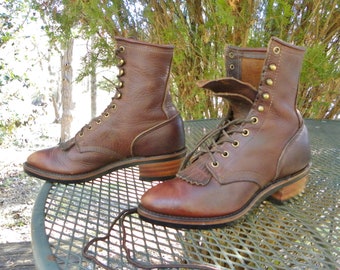 Vintage PD Tuff USA Leather PACKER Western Boots Lace up Kilties ...