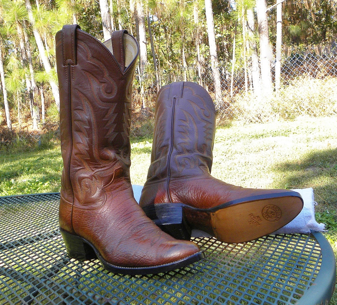Vintage USA Justin All Leather Western Boots - Brown Bullhide Feet New ...