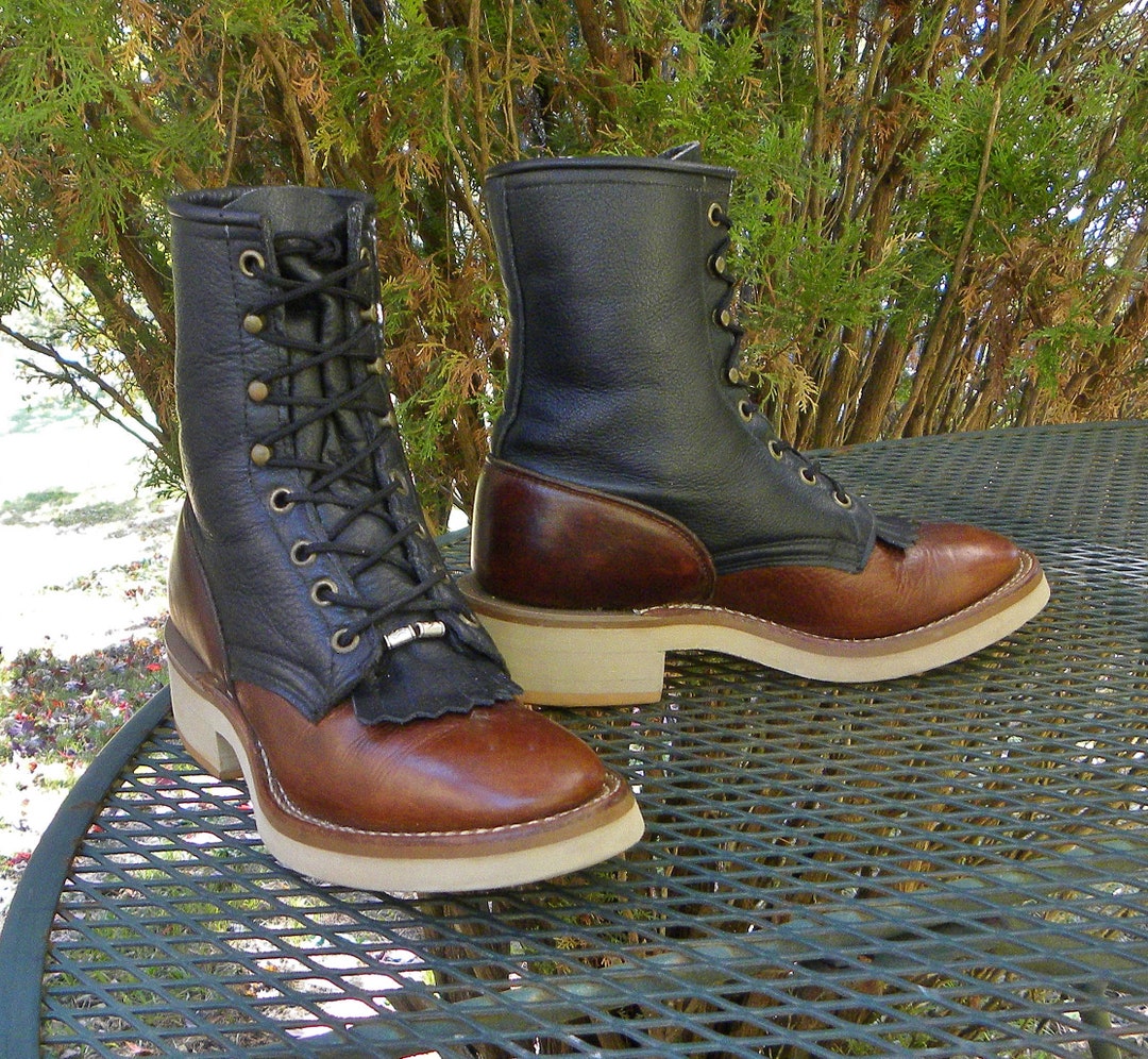 Vintage USA Laredo Leather PACKER Western BOOTS Lace up Kiltie Roper ...
