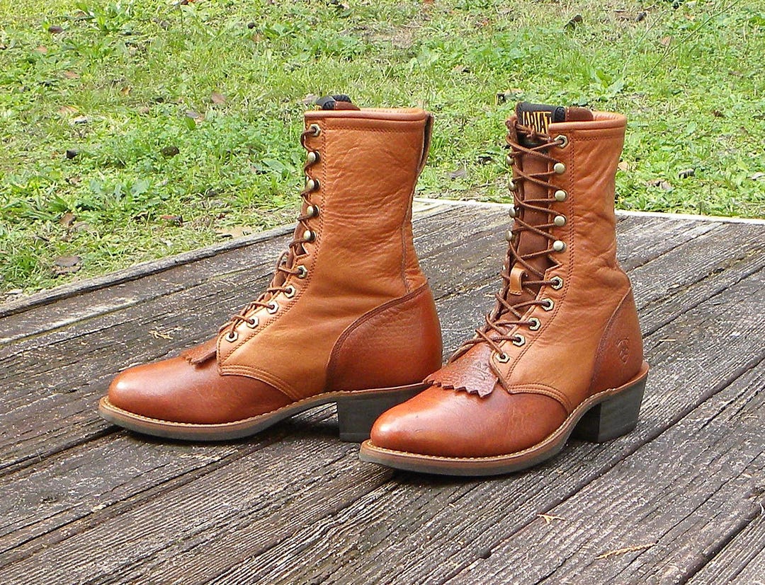 Vintage ARIAT Leather Packer Western Boots Quality 2 Tone Lace up ...