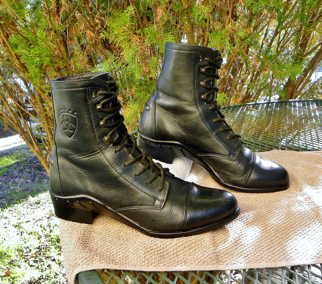 Vintage ARIAT Leather HORSEMENS Paddock Boots Black Lace up Capped Toe ...