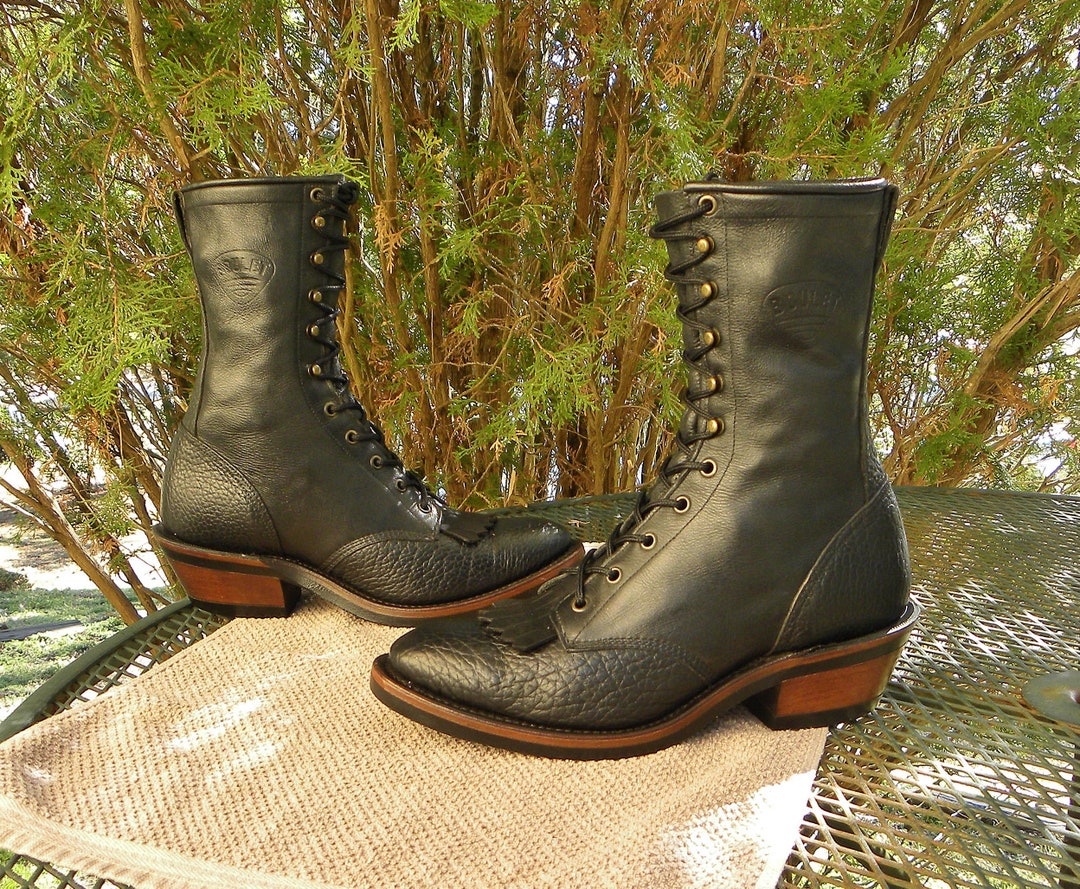 Canada BOULET 10 Bullhide Leather PACKER Western BOOTS Black Lace up ...