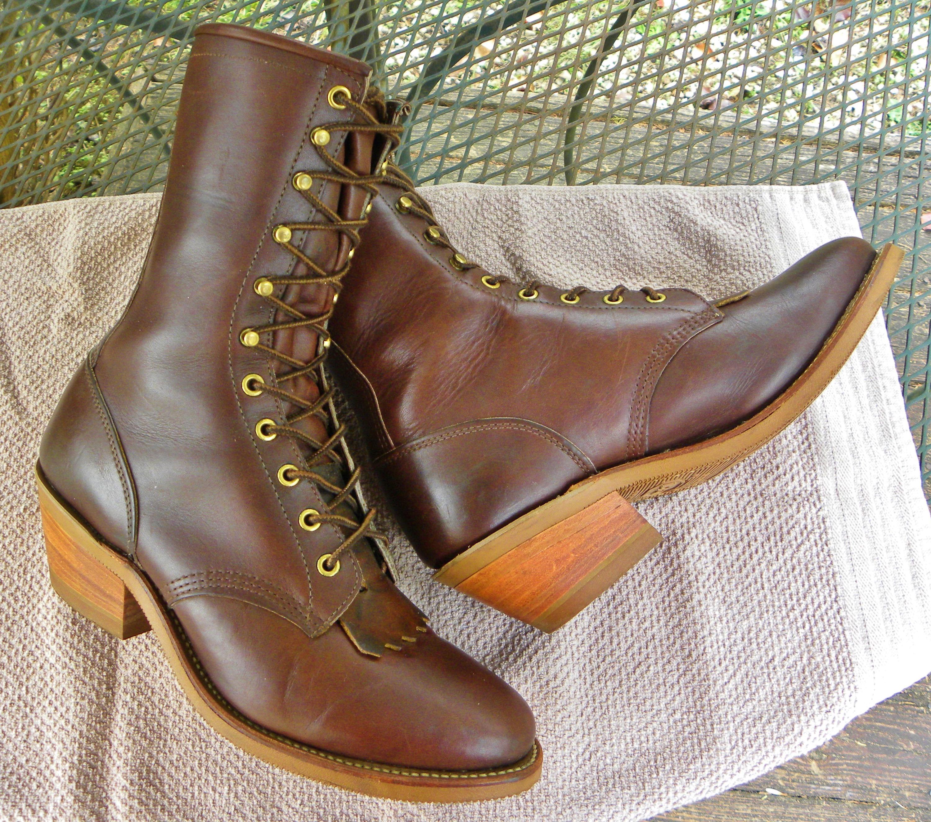 RARE Justin-chippewa USA Leather 10" PACKER Boots Brown Western Lace up ...