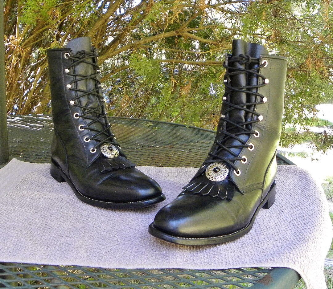 Justin USA Leather Paddock Boots Black Western Lace up ROPERS Kilties ...
