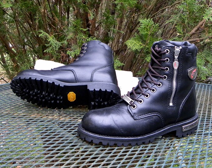 Vintage RED WING Harley Davidson Leather Moto Boots Lace up Black Biker ...