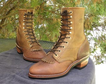 Vintage PD Tuff USA Oiled Leather PACKER Boots Brown Western Lace up ...