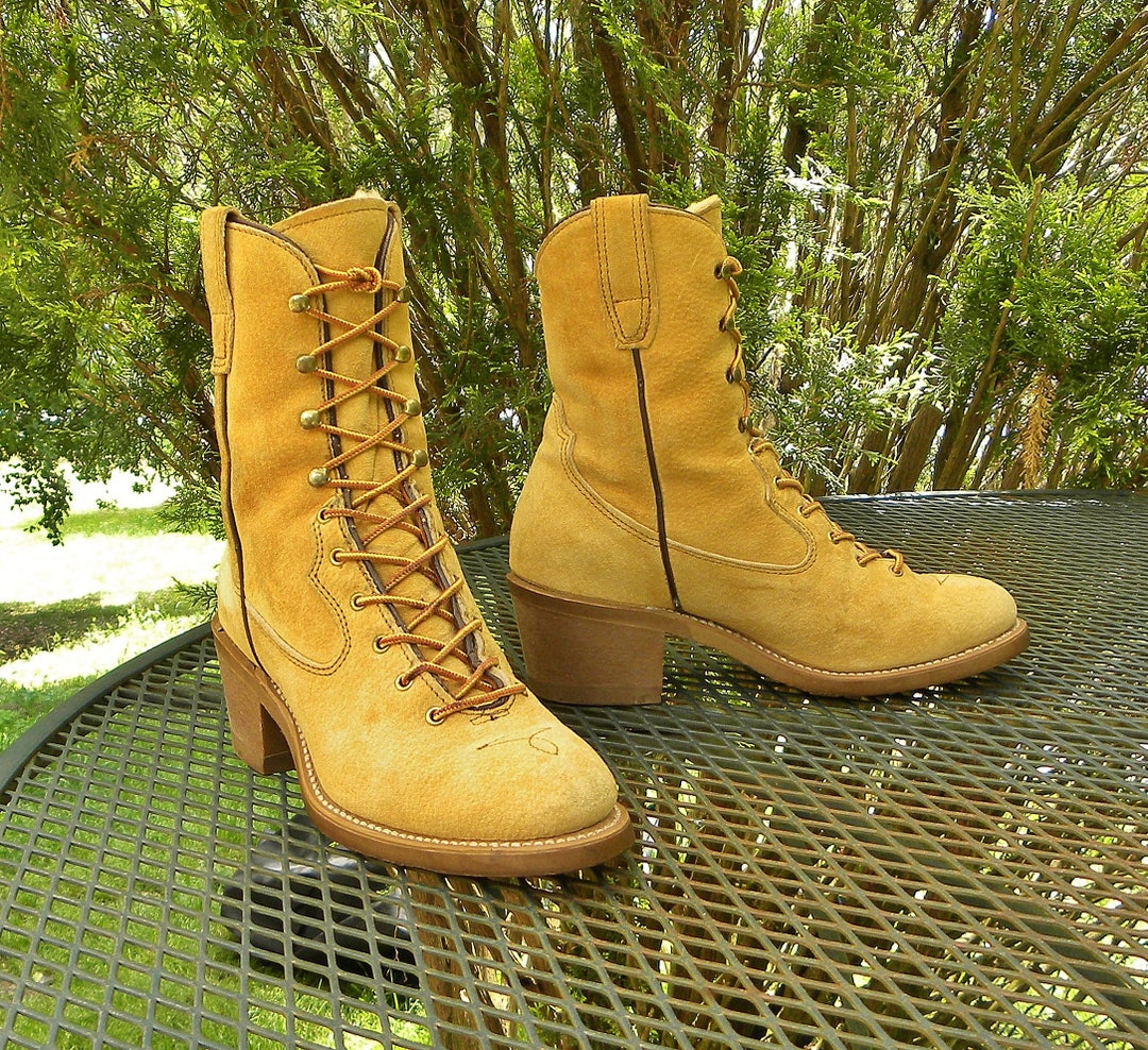 Vintage Rough Out Suede Leather Bootswestern Lace up Packer Style Boots ...