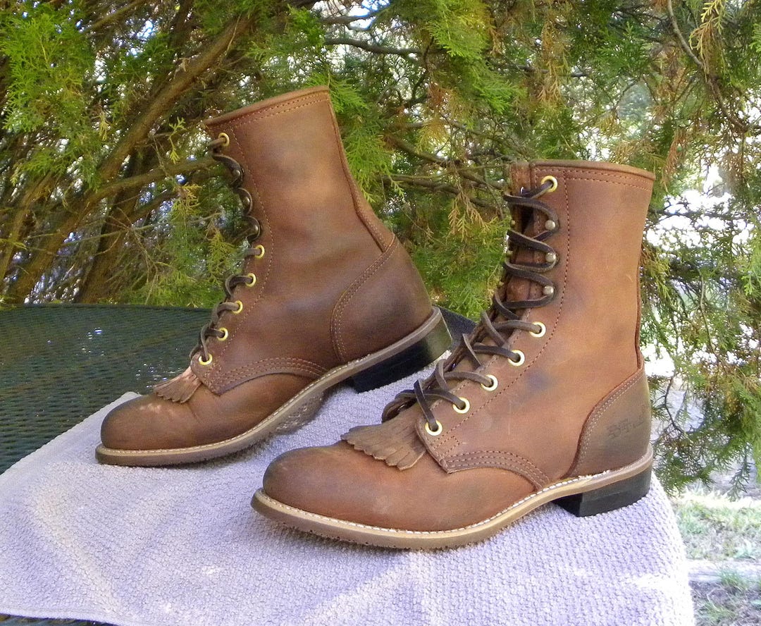Vintage PD Tuff USA Apache Leather Paddock Boots -oiled Leather Western ...