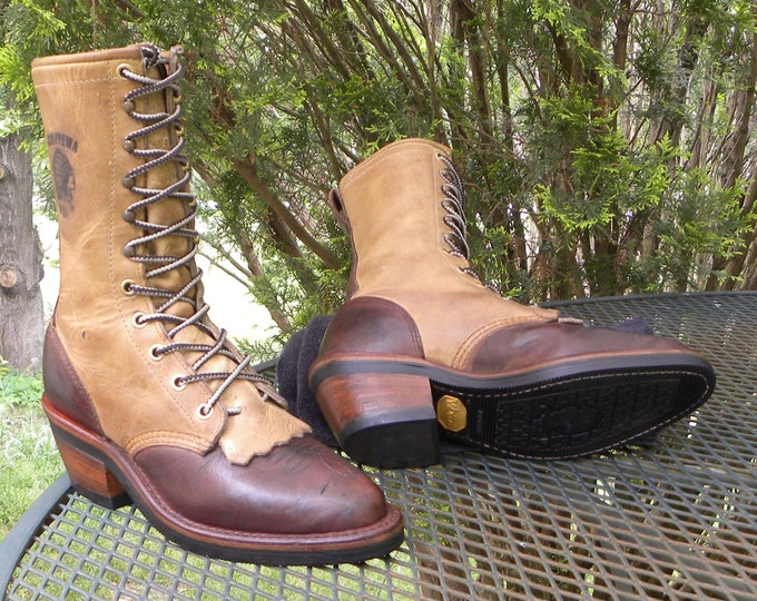 VINTAGE CHIPPEWA USA Leather Packer Western Boots -2 Color Lace up ...