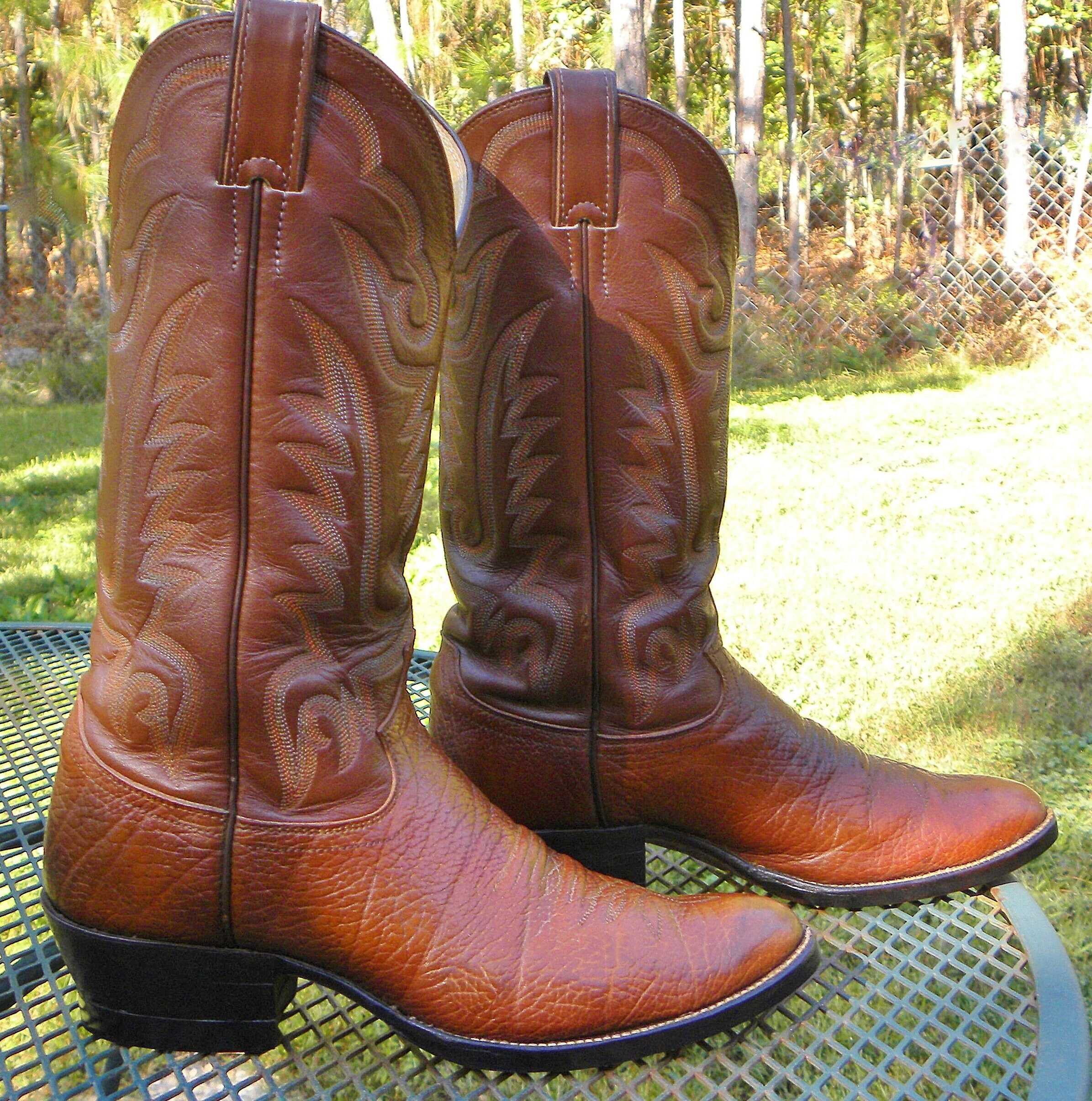 Vintage USA Justin All Leather Western Boots - Brown Bullhide Feet New ...