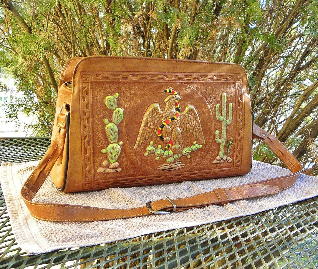 Buy Vintage Mexico MONT-ABUR Tooled Leather Pocketbook Hand-painted ...