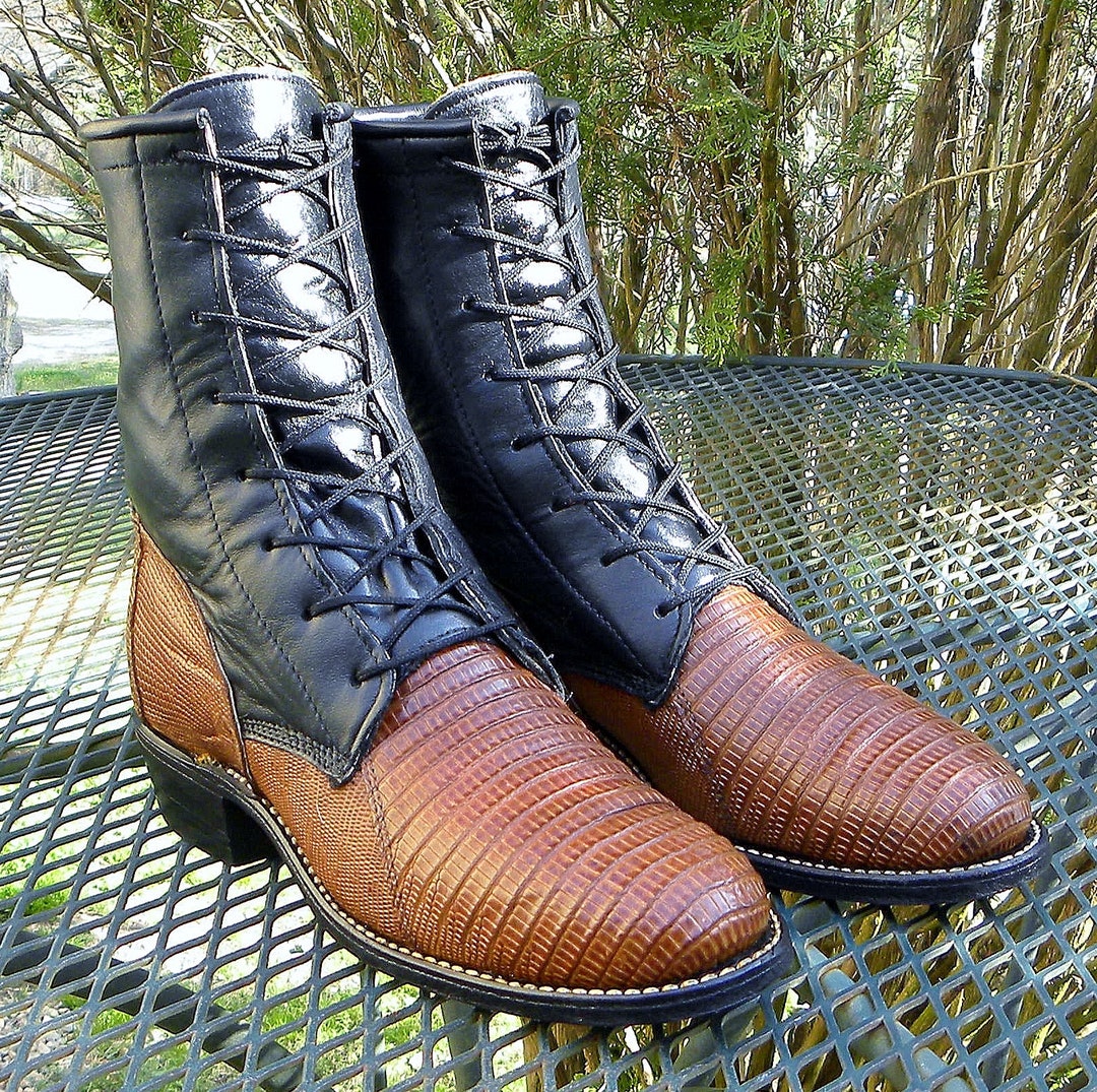 Vintage USA Dan Post EXOTIC LIZARD Skin Western Paddock Boots8 Leather ...