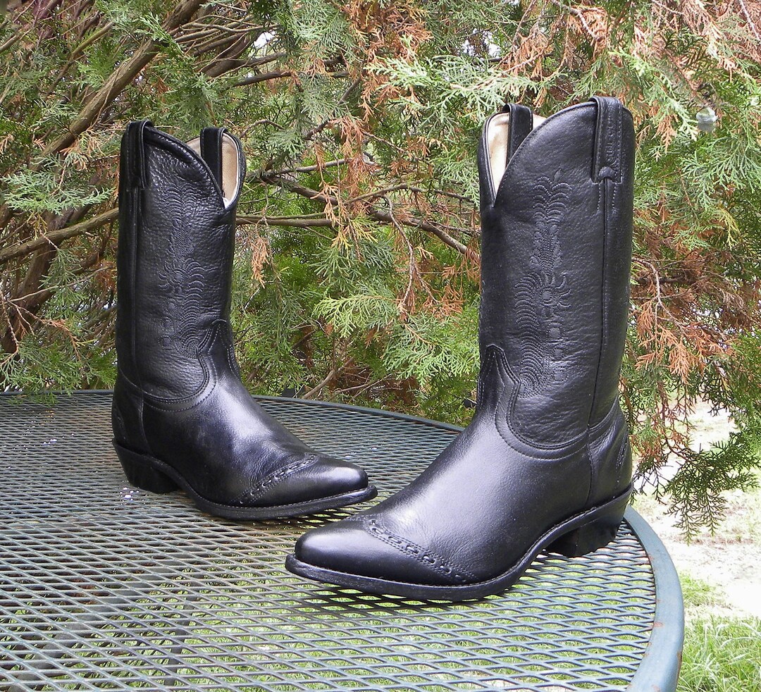 Canada BOULET 12 Leather Western BOOTS fancy Black Classic Cowboy j ...