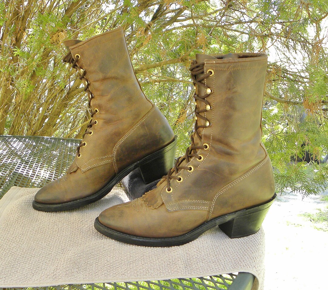 Vintage Laredo USA Leather Packer Boots Western Apache Brown Lace up ...