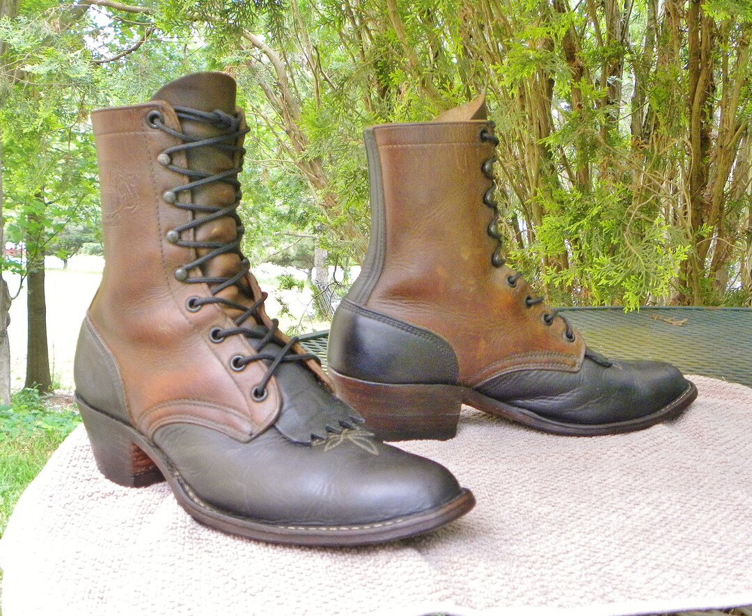 Vintage USA Whites of Spokane Leather PACKER Boots 2 Tone Western Work ...