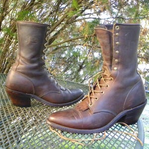 Vintage Justin USA Leather PACKER Boots Apache Brown Western Lace up ...