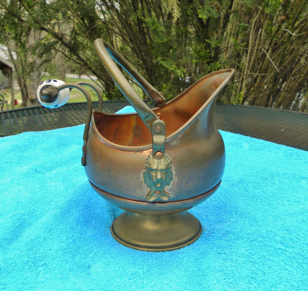 Vintage Oxidized COPPER Coal Scuttle POT W/delft Handle country Living ...