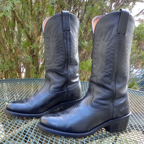 Vintage PD Tuff USA Leather 12" Western Boots Black W… - Gem