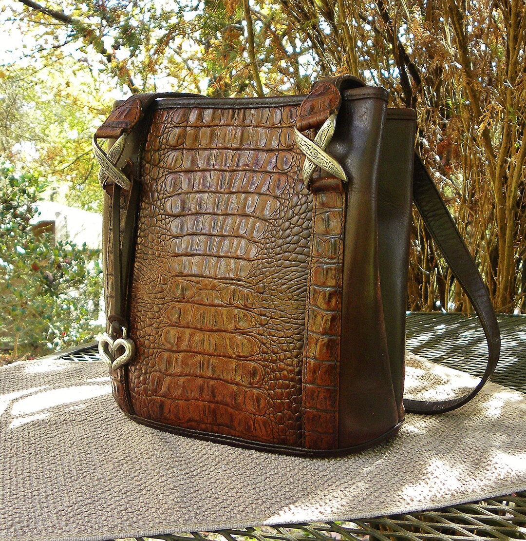 Vintage Early BRIGHTON Leather Pocketbook Brown Moc-croc Western Purse ...