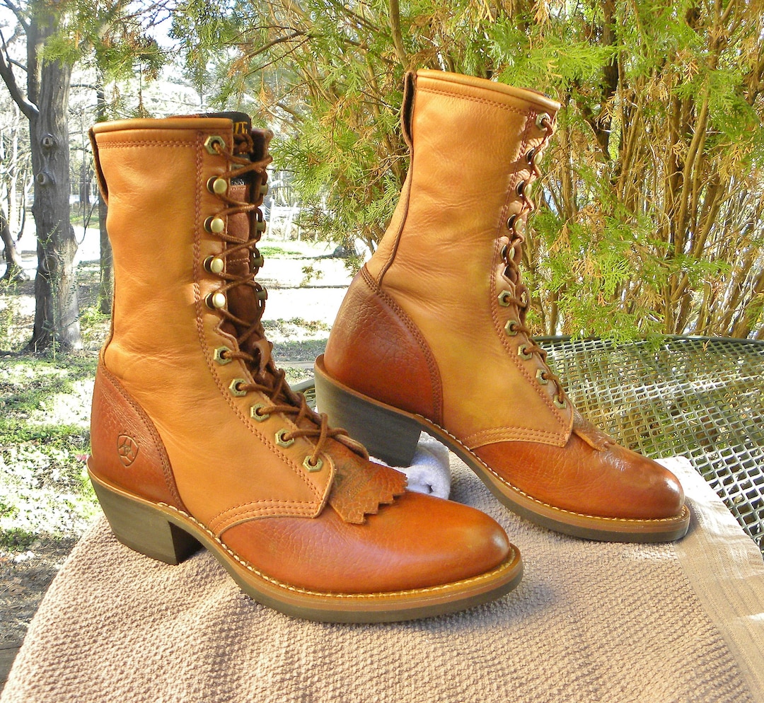 Vintage ARIAT Leather Packer Western Boots 2 Tone Lace up Kilties ...