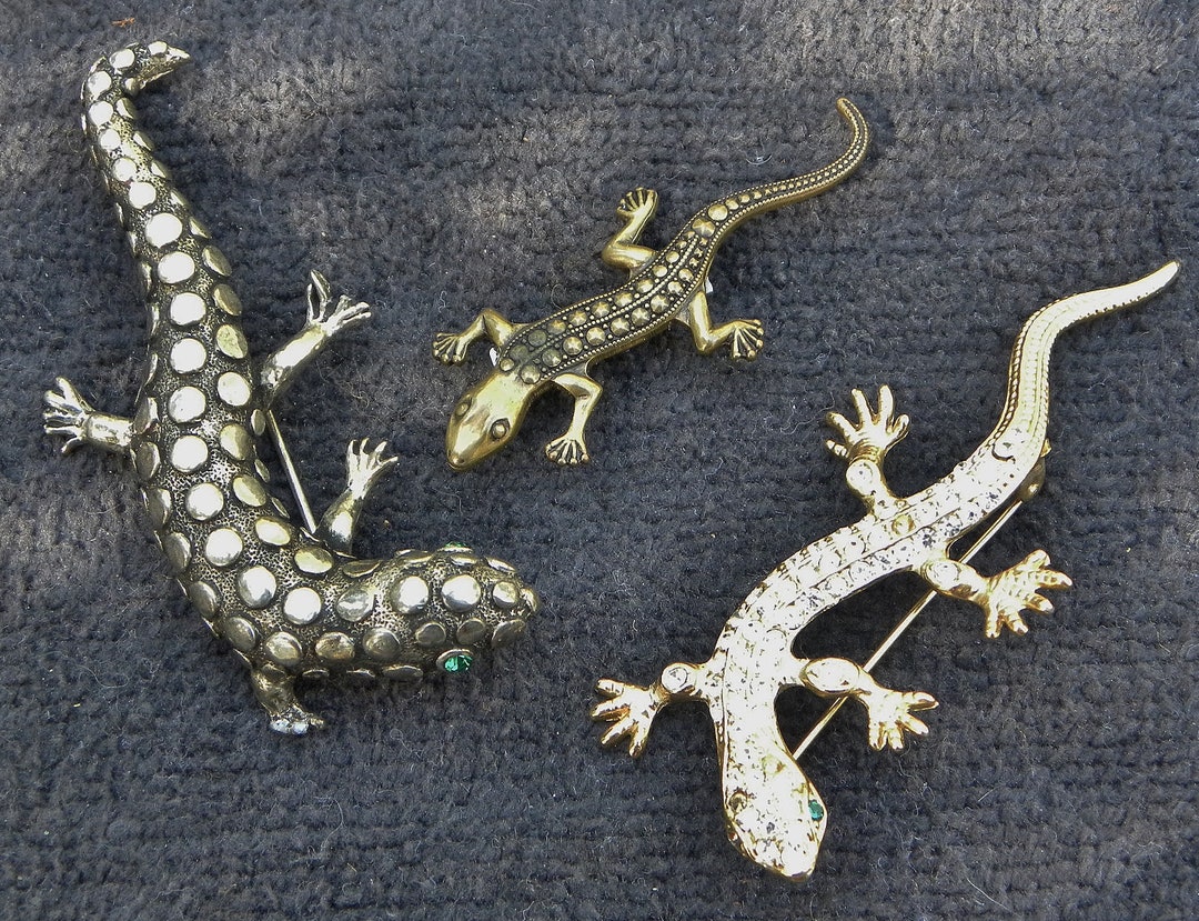 Vintage LOT of 3 Wavey LIZARD Pins Brooches Hat Deco--nice Southwestern ...