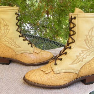 Vintage Larry Mahan USA Nattool Leather Paddock Boots Western Lace up ...