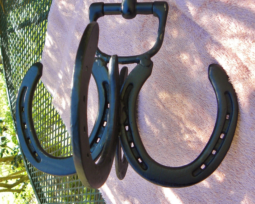 Rustic Horseshoe Tack HOOK 4 way Hanger From a D-horse Bit Custom ...
