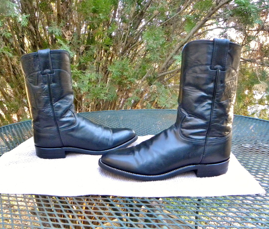 Vintage Justin USA 10 Kipskin Leather Western BOOTS Black ROPER Boots ...